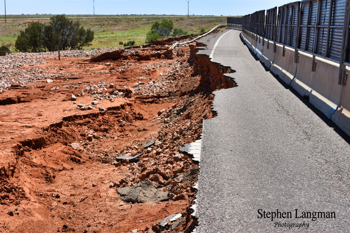 Flood damage on the Stuart Highway north of Port Augusta. @ ExplorOz Blogs